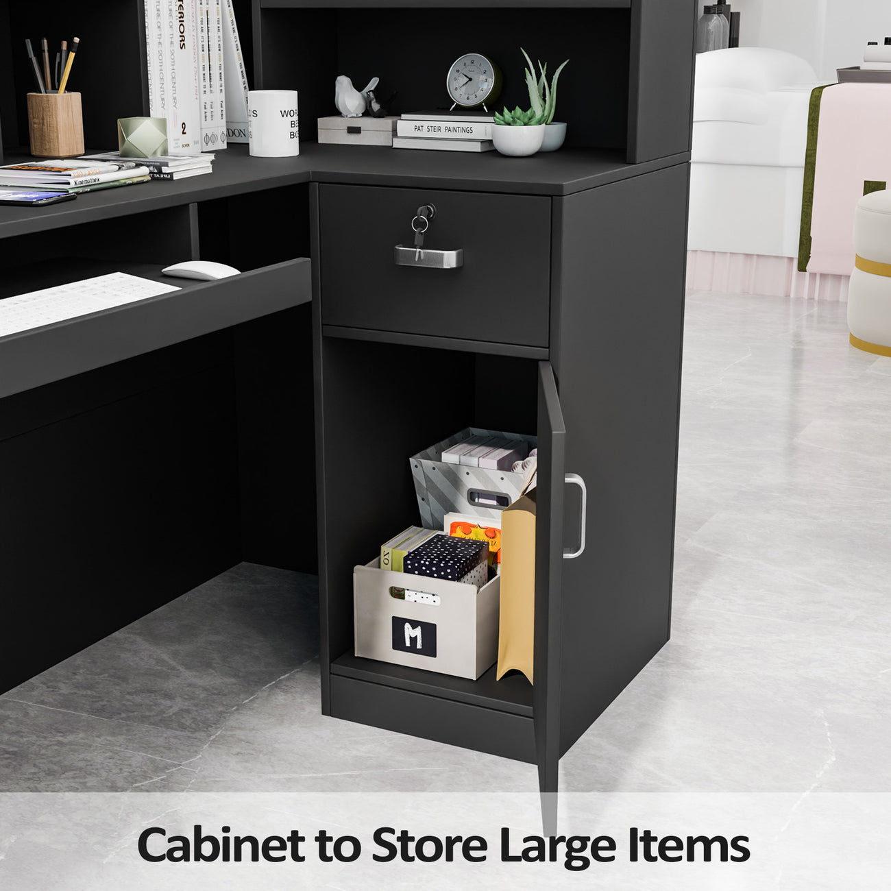 OmySalon Reception Desk Computer Workstation with Removable Grid and L