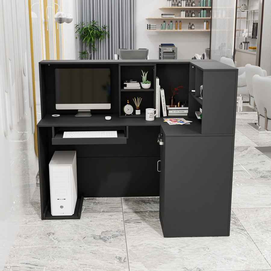 OmySalon Reception Desk Computer Workstation with Removable Grid and L