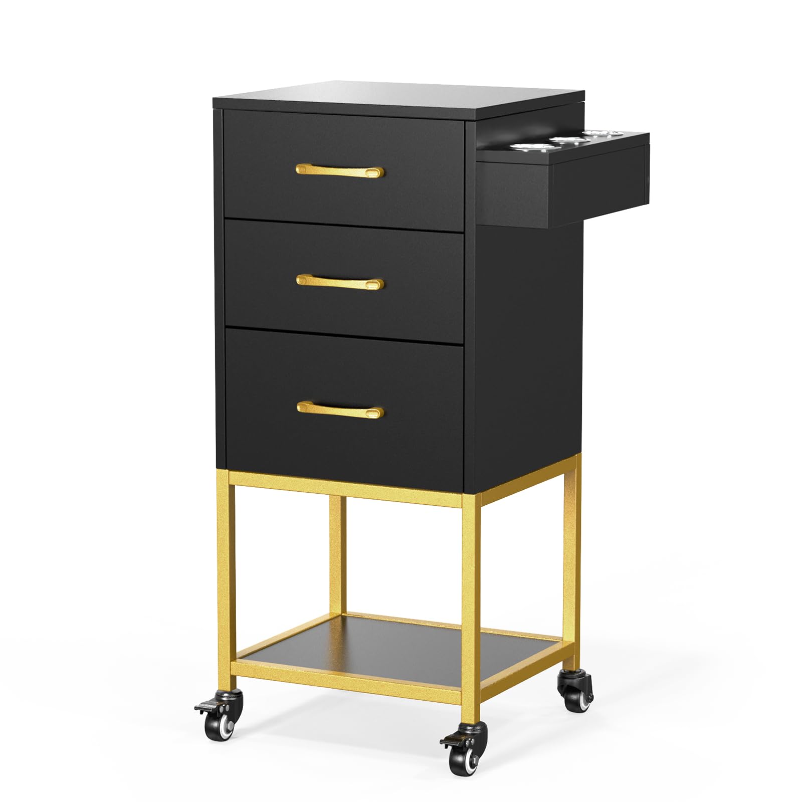 OmySalon ST-2501 Wooden Rolling Storage Trolley Cart w/Wheels & 3 Drea