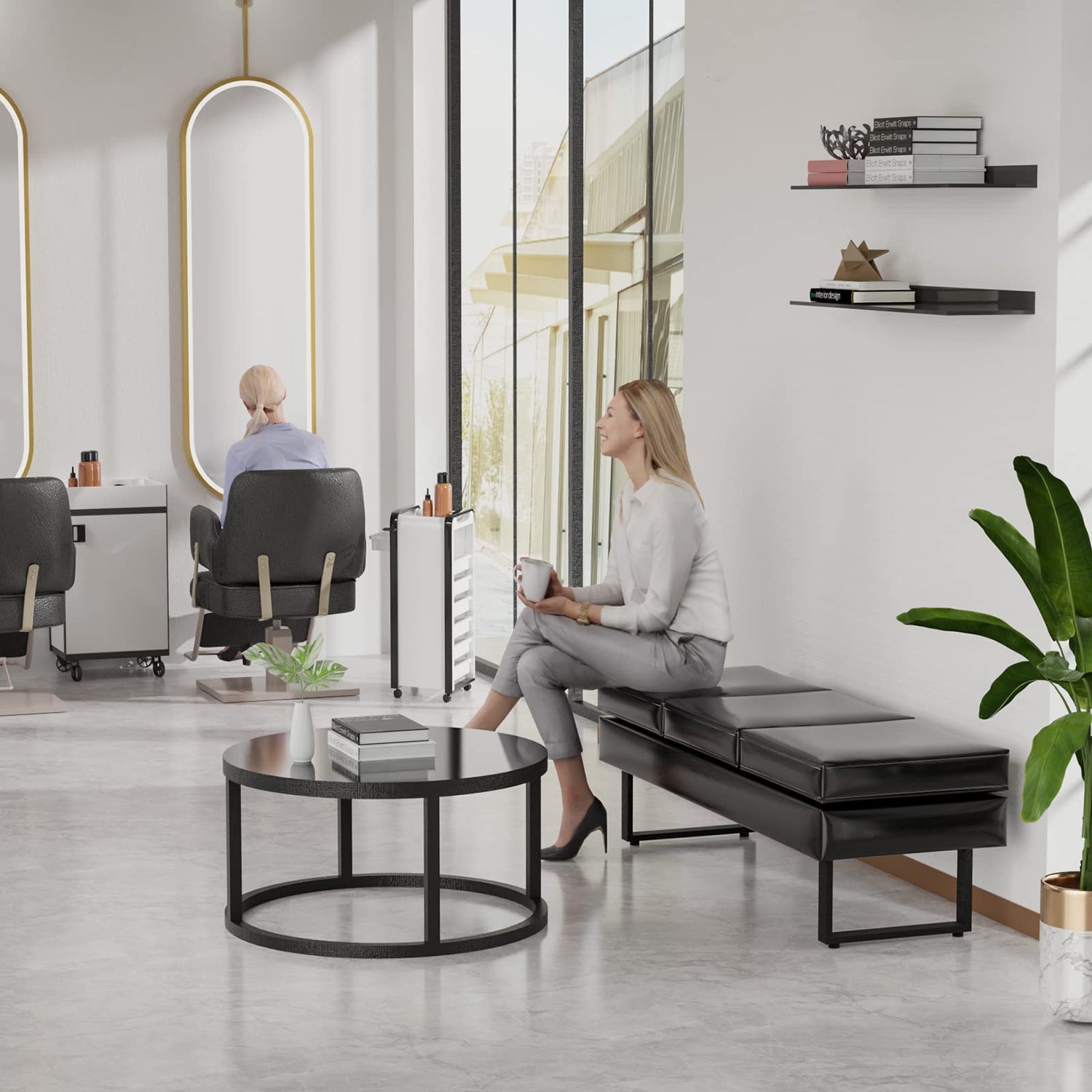 OmySalon WB Modern Reception Waiting Room Bench Chair with Thickened I